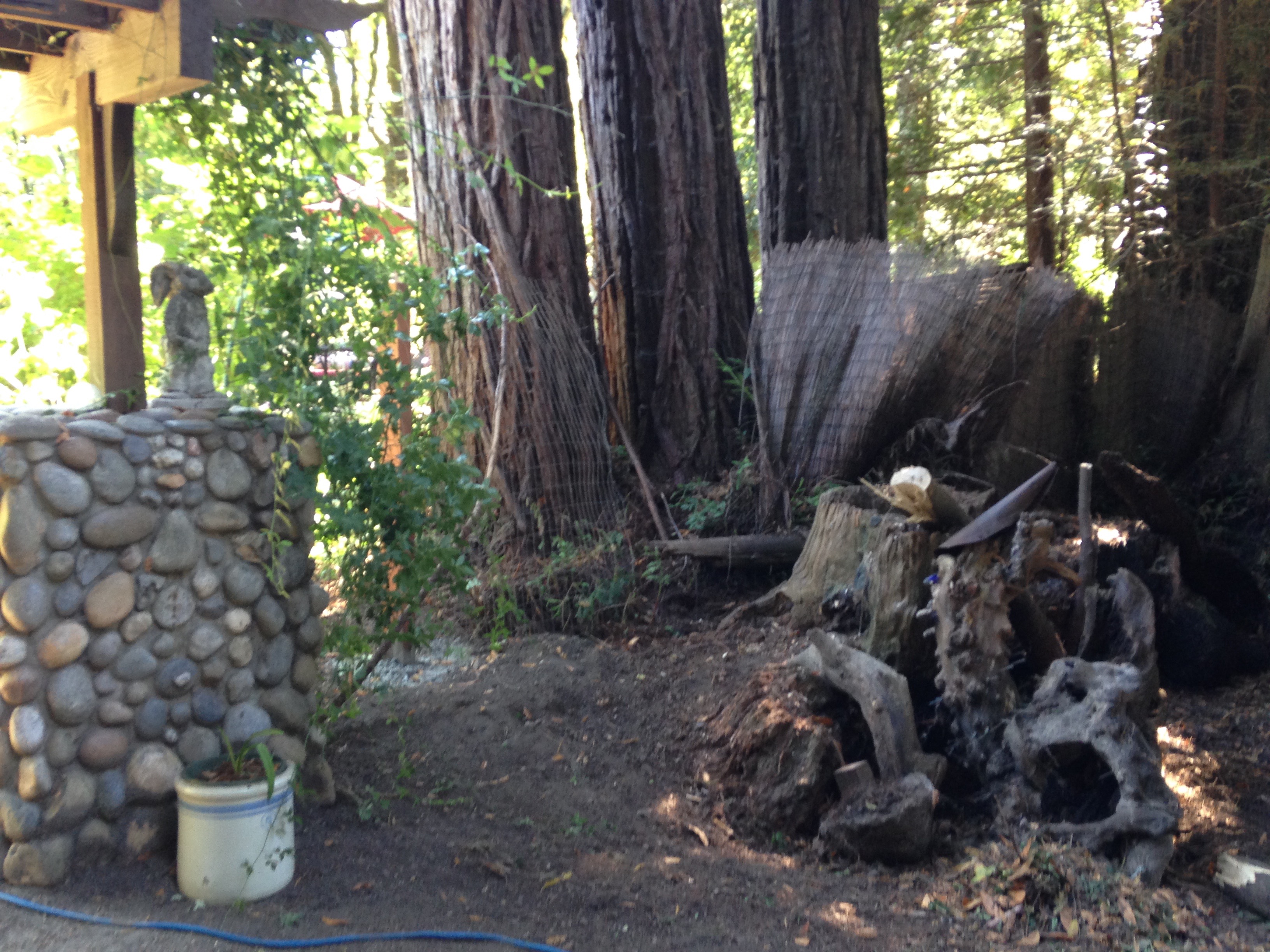 Front Entrance Redwood Bark Fence | lovecreekfarm